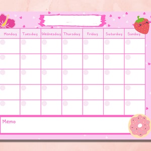 Open Printable Calendar / Cute Digital Calendar / Open Pink Calendar - Etsy