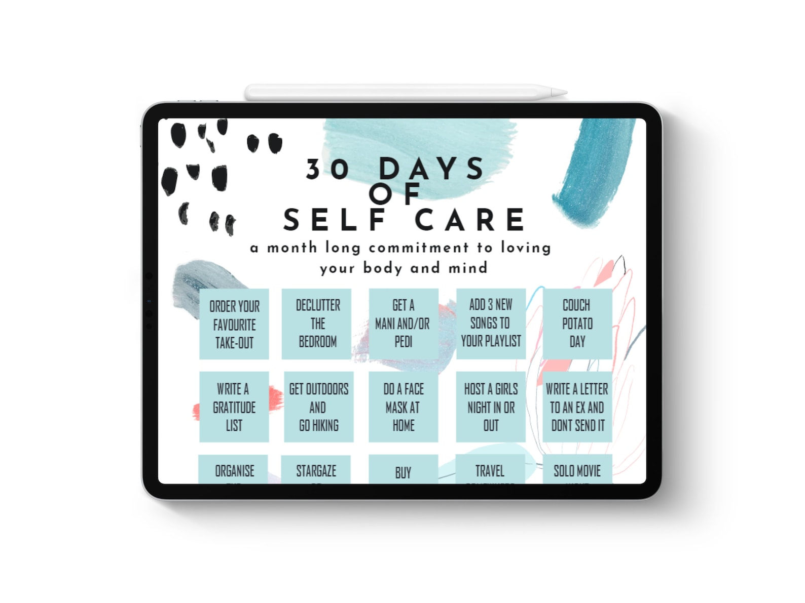 30 Day Self Care Challenge, Thirty Days of Self Care, Printable Self ...