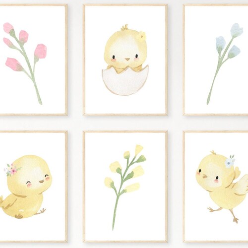 Baby Chick Print Pink Floral Farm Animal Prints Nursery Wall - Etsy
