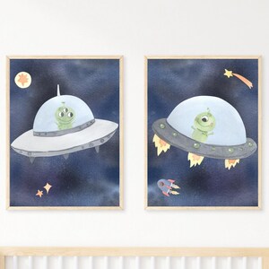 Space Aliens Nursery Prints Set of 2, DIGITAL ART PRINT, Shooting Star ...