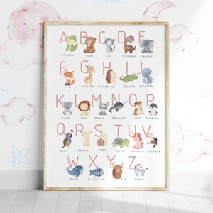 Watercolour Animal Alphabet Poster, DIGITAL ART PRINT, Pink Blush ...