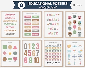Set of Educational Posters, 8 Homeschool Prints, Montessori Classroom ...