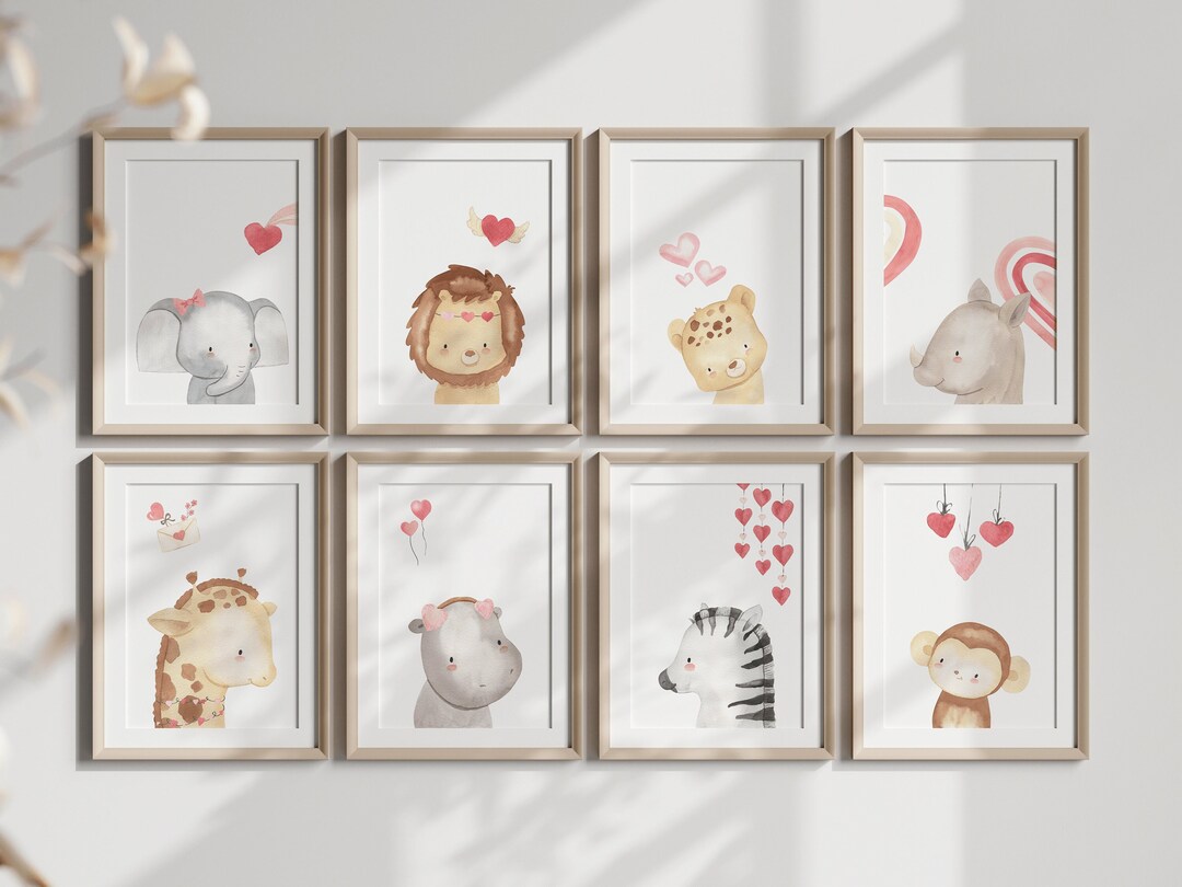 Safari Animal Valentine's Day Nursery Wall Art, Valentine's Day Decor ...