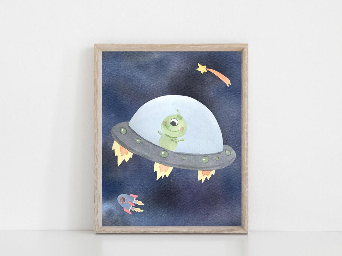 Space Aliens Nursery Prints Set of 2, DIGITAL ART PRINT, Shooting Star ...