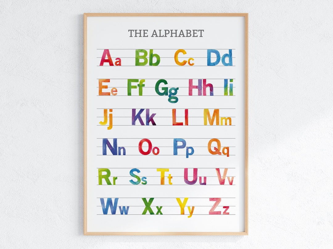 Watercolour Rainbow Alphabet Poster, Handwriting Chart Print, Rainbow ...