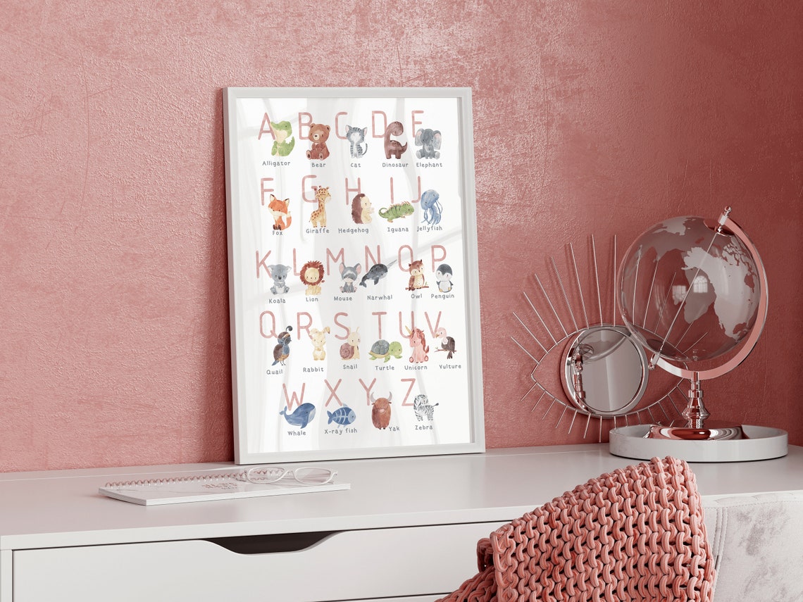 Watercolour Animal Alphabet Poster DIGITAL ART PRINT Pink - Etsy
