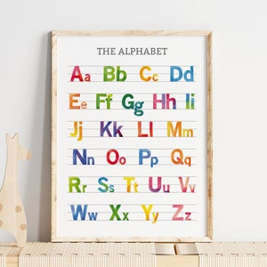 Watercolour Rainbow Alphabet Poster, Handwriting Chart Print, Rainbow ...