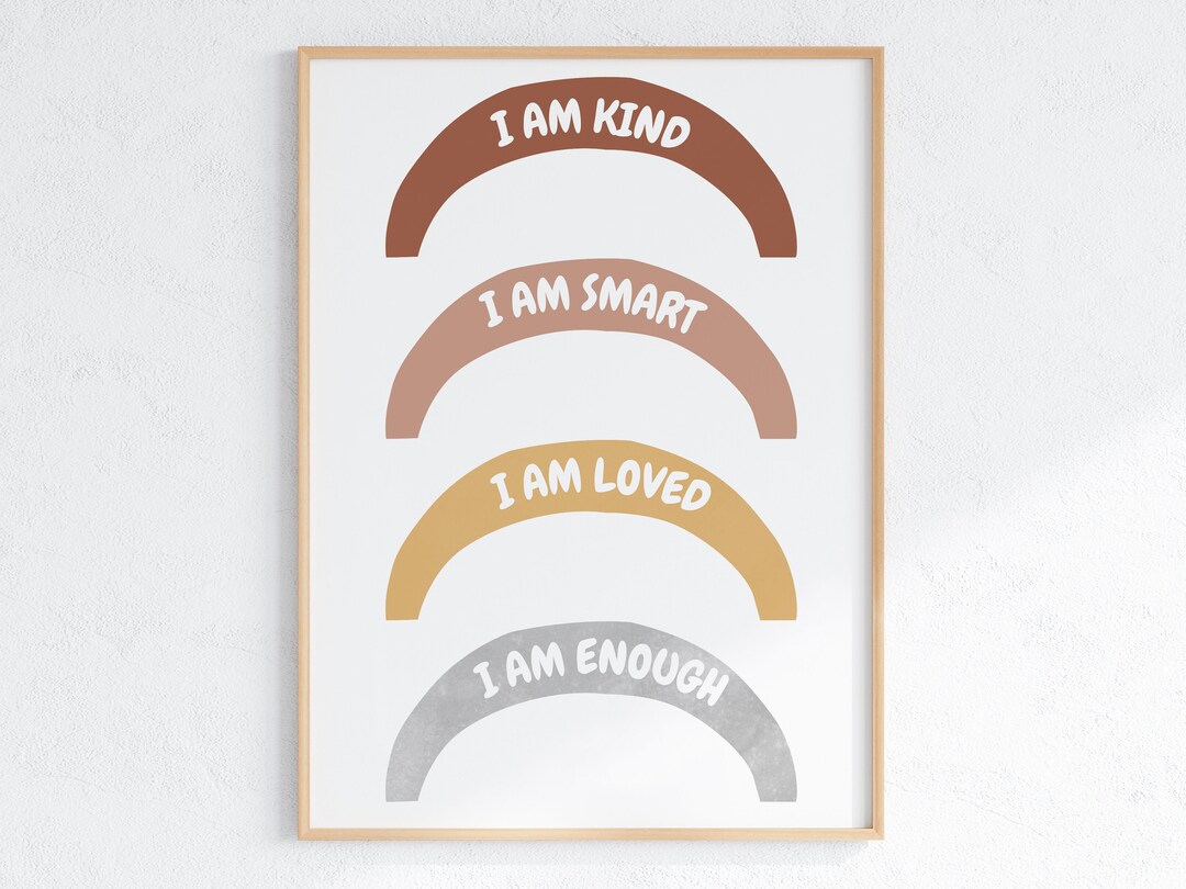 Affirmations for Kids, Boho Rainbow Affirmations Print, I Am Kind Smart ...