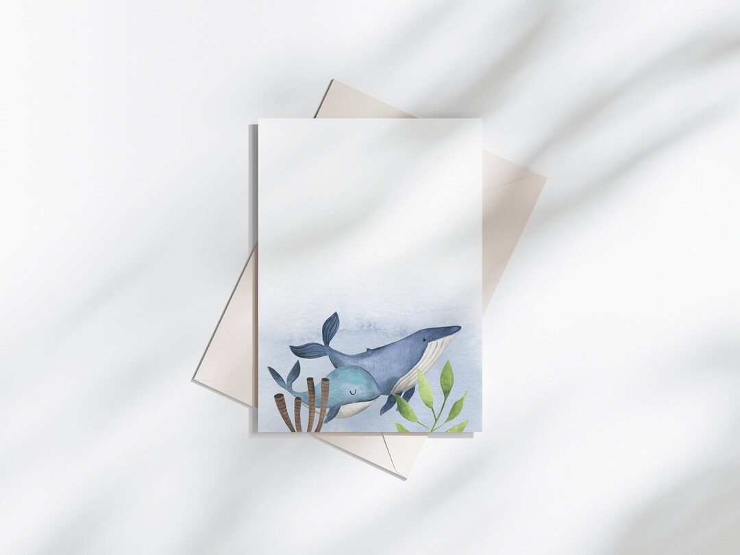 Printable Blue Whale Greeting Card, DOWNLOADABLE CARD, Ocean Themed ...