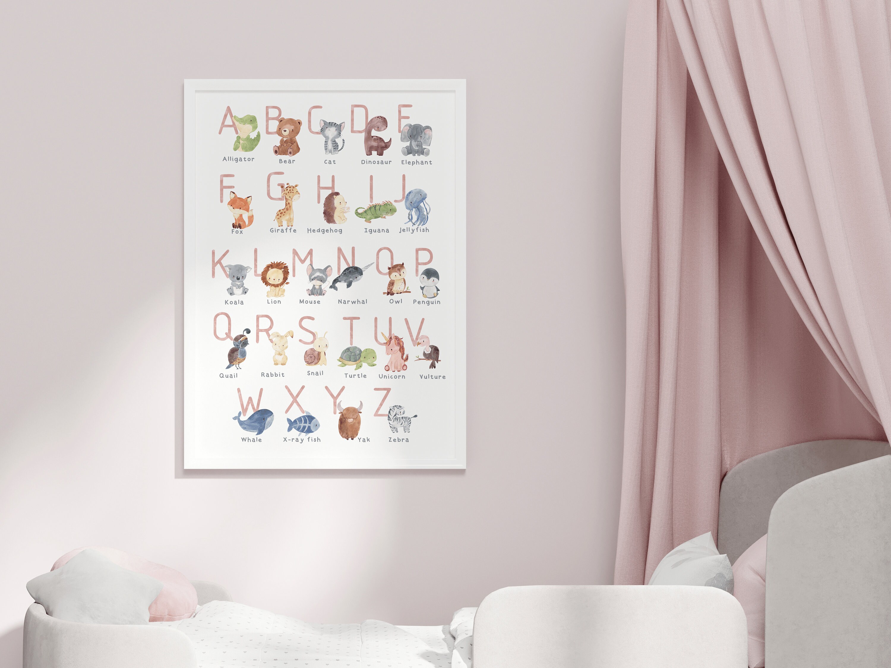 Watercolour Animal Alphabet Poster, DIGITAL ART PRINT, Pink Blush ...