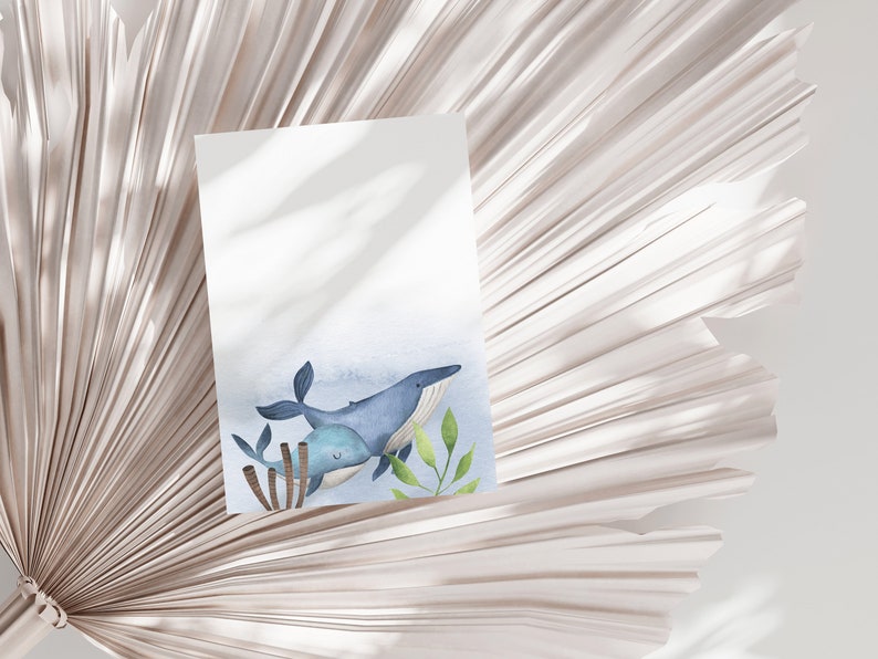 Printable Blue Whale Greeting Card DOWNLOADABLE CARD Ocean - Etsy