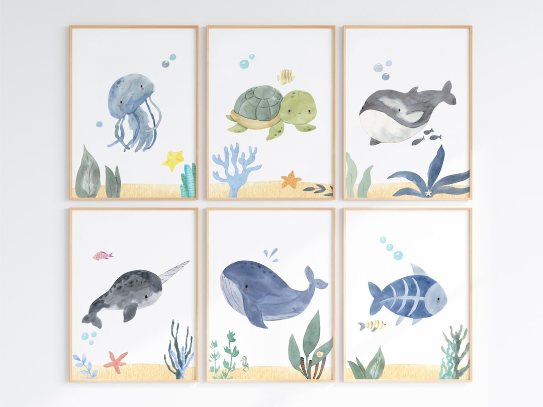 Under the Sea Nursery Prints, Nautical Ocean Animal Posters, Sea Animal ...