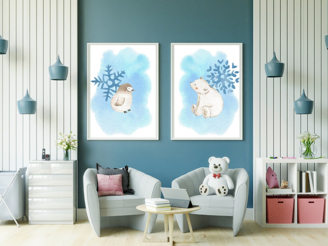 Arctic Friends Set of 2, DIGITAL ART PRINT, Polar Animals Nursery Art ...