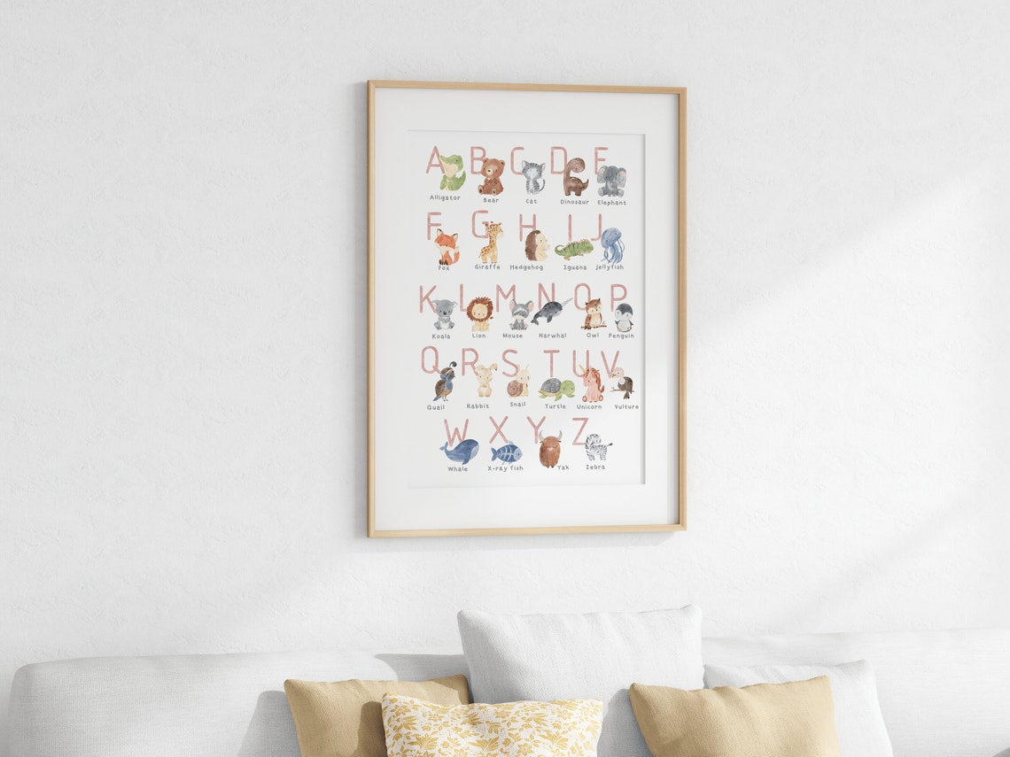 Watercolour Animal Alphabet Poster DIGITAL ART PRINT Pink - Etsy