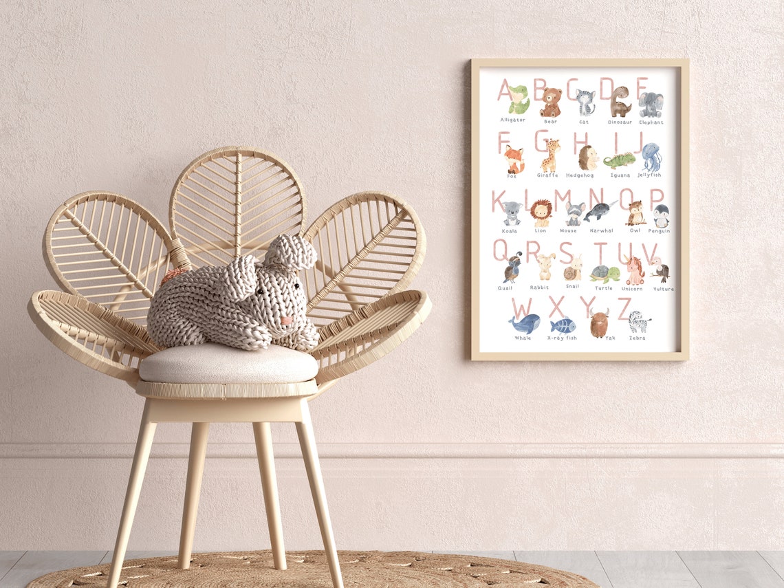Watercolour Animal Alphabet Poster DIGITAL ART PRINT Pink - Etsy