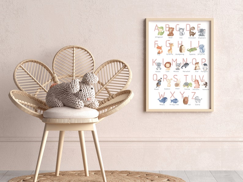 Watercolour Animal Alphabet Poster DIGITAL ART PRINT Pink - Etsy