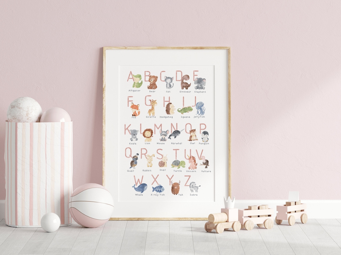 Watercolour Animal Alphabet Poster DIGITAL ART PRINT Pink - Etsy