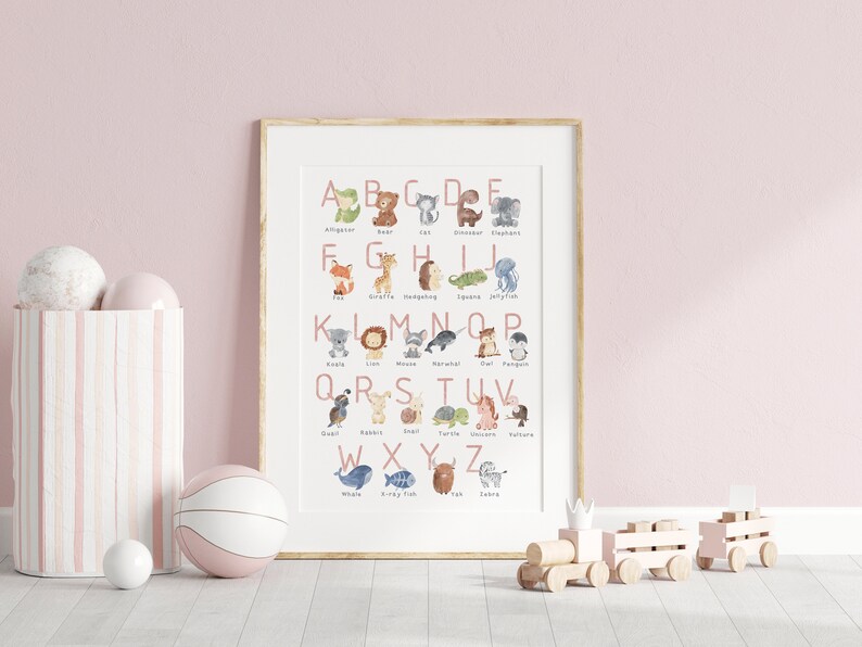 Watercolour Animal Alphabet Poster DIGITAL ART PRINT Pink - Etsy
