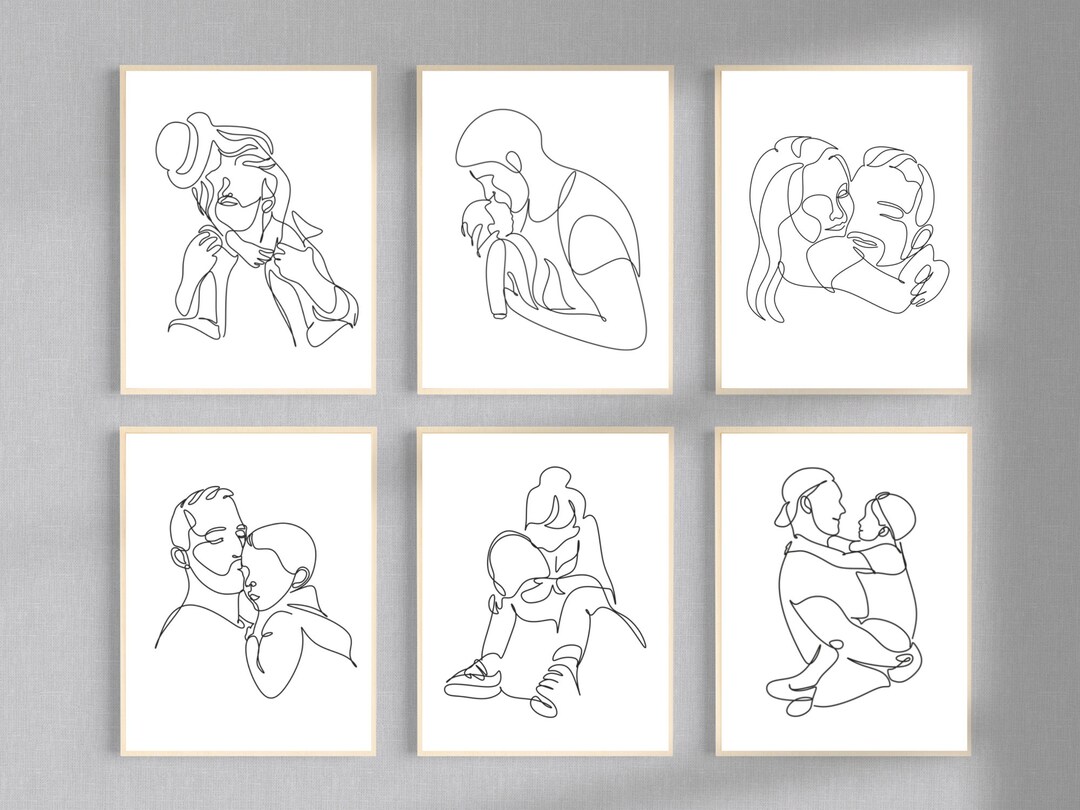 Father's Day Line Art Wall Decor Set of 6, DIGITAL ART PRINT ...