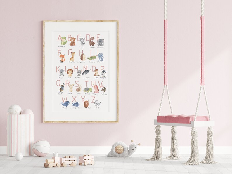 Watercolour Animal Alphabet Poster DIGITAL ART PRINT Pink - Etsy