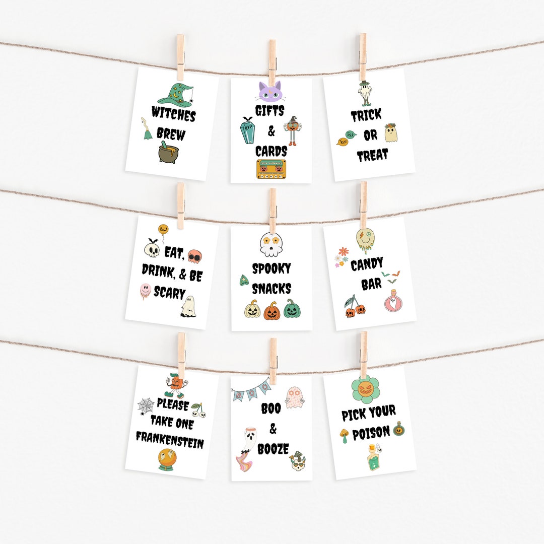 Halloween Party Sign Bundle, Set of 9 Halloween Party Signs, Halloween ...