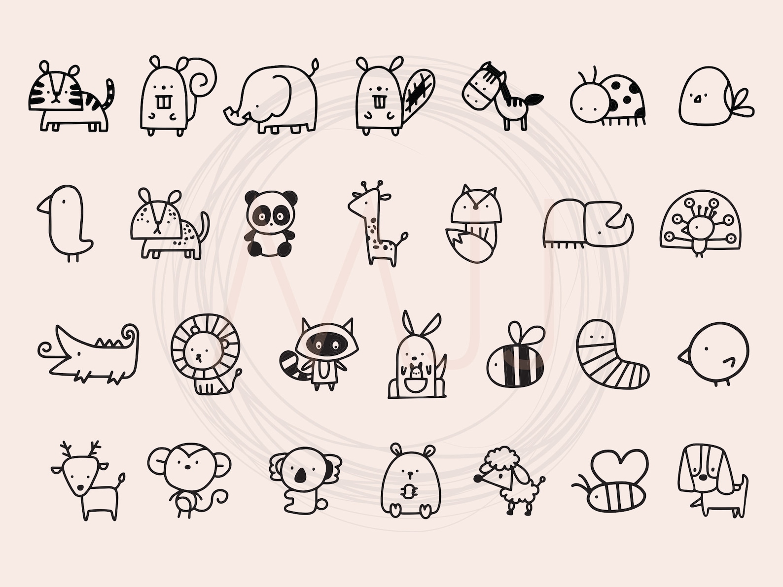 Animal Doodle Svg Bundle, Animal SVG, Cute Animal SVG, Baby Animal Svg ...
