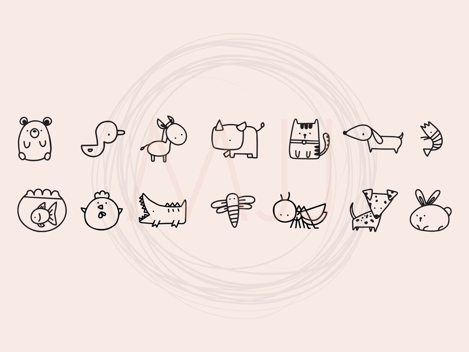 Animal Doodle Svg Bundle, Animal SVG, Cute Animal SVG, Baby Animal Svg ...