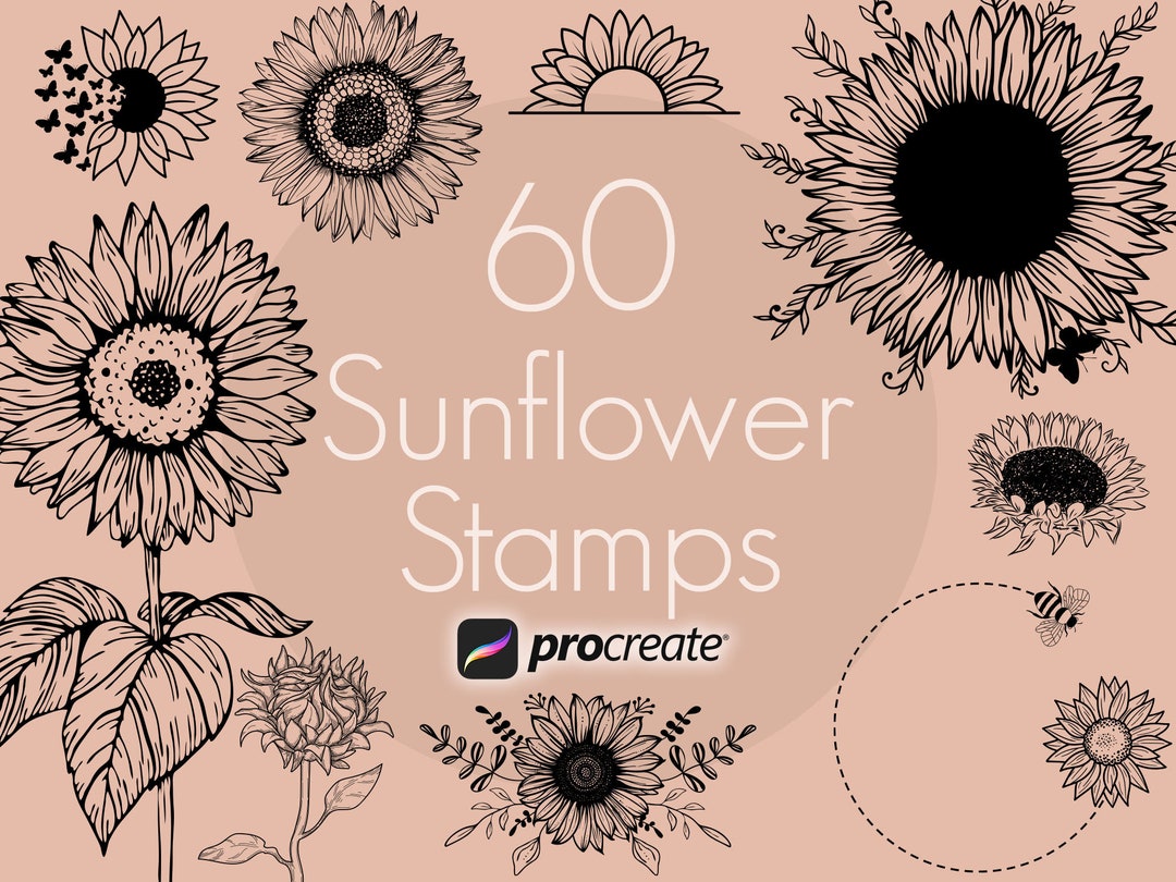 60 Sunflower Procreate Stamps: Tattoo & Wreath Brushes (digital ...
