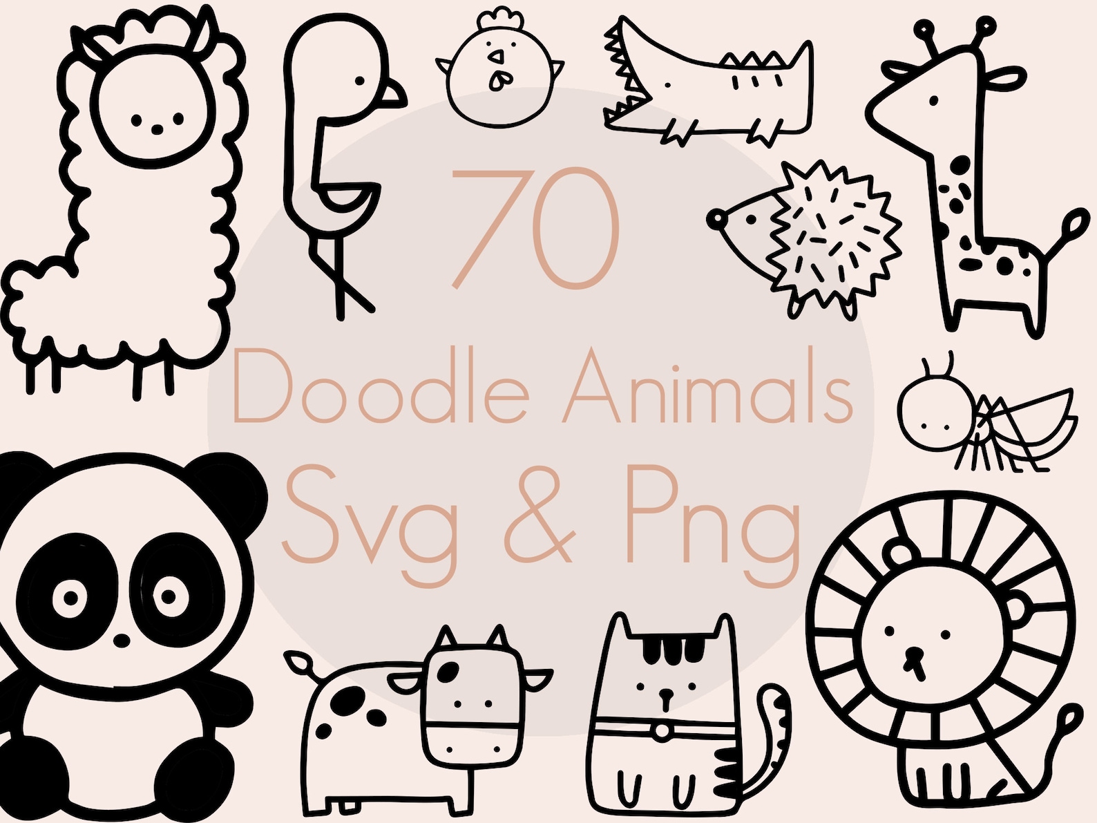 Animal Doodle Svg Bundle, Animal SVG, Cute Animal SVG, Baby Animal Svg ...