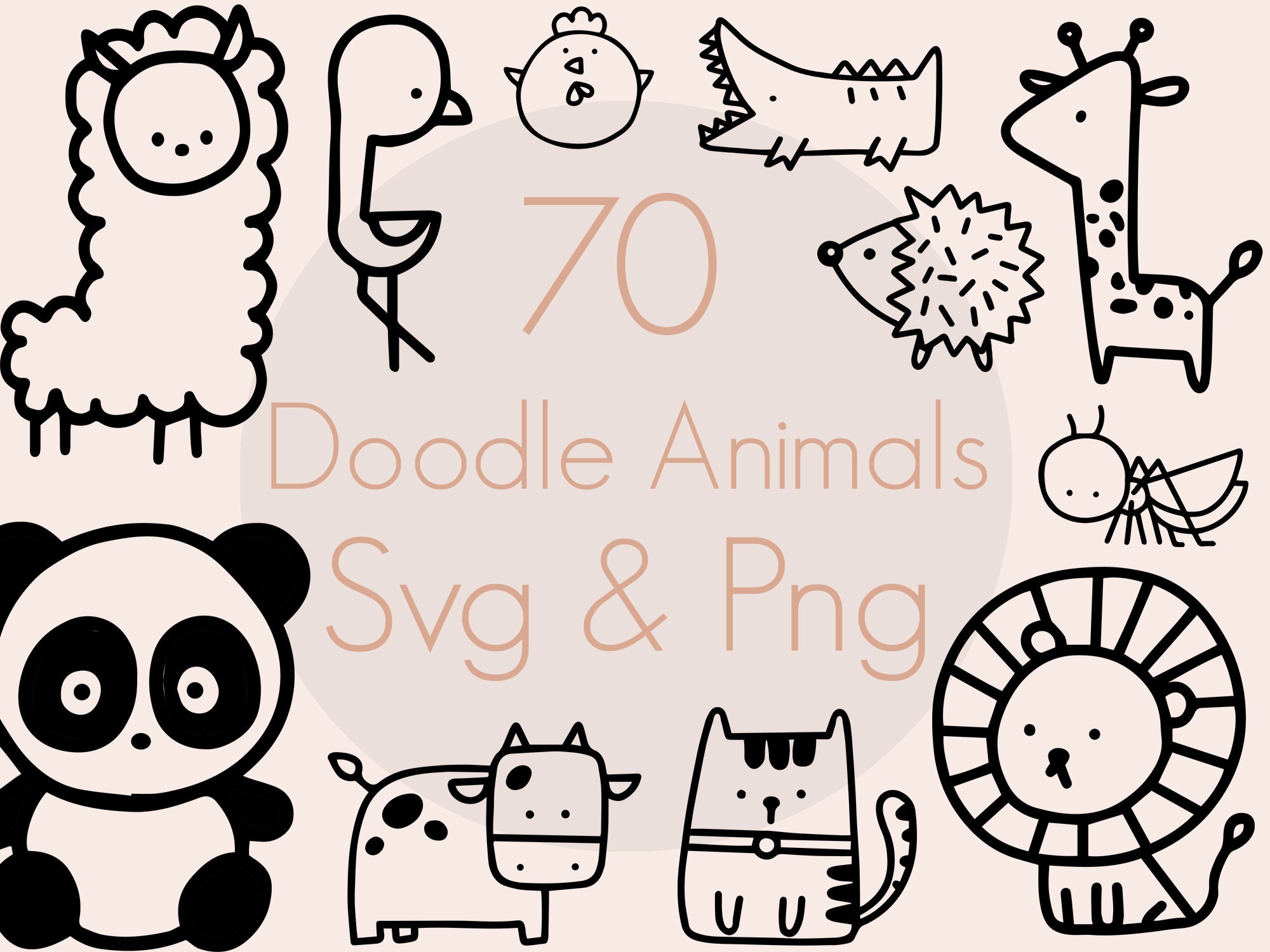Animal Doodle Svg Bundle, Animal SVG, Cute Animal SVG, Baby Animal Svg ...