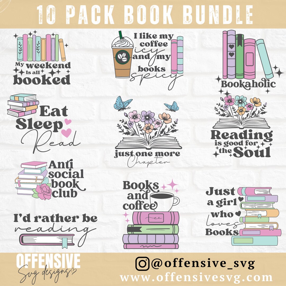 Book SVG Bundle Reading SVG Bundle Book Lovers SVG Book Worm Svg Floral ...
