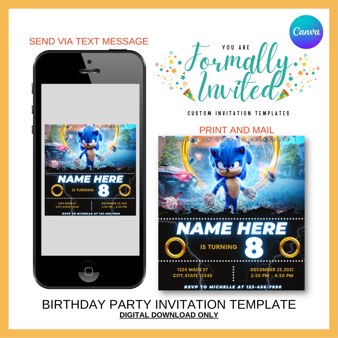 Sonic Hedgehog Birthday Party Invitation Kids Birthday - Etsy