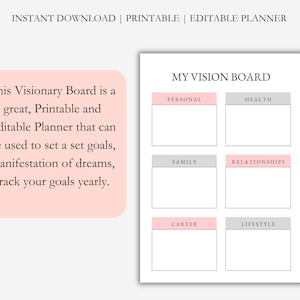 2024 Visionary Board Vision Board Printable Self Care Worksheet Dream ...