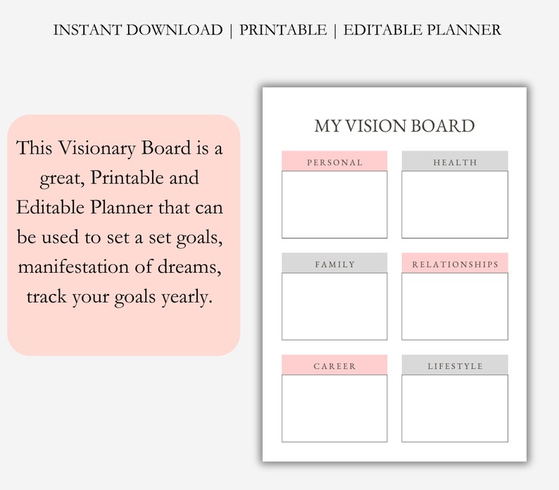 2024 Visionary Board | Vision Board Printable | Self Care Worksheet ...