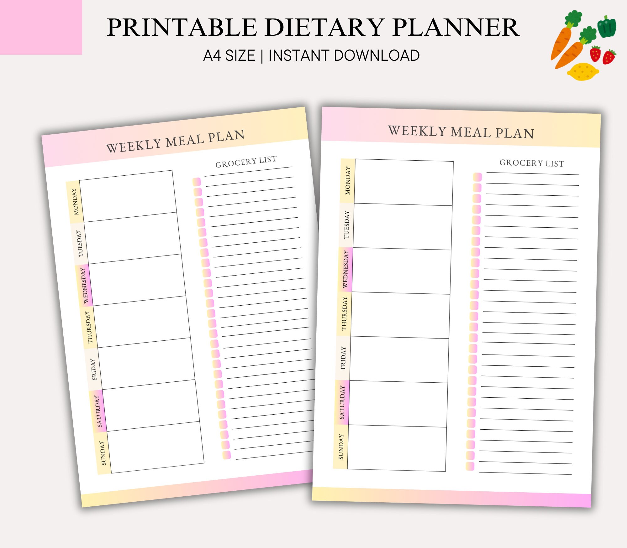 Minimalist Dietary Planner | Printable Dietary Planner | Weekly Meal ...