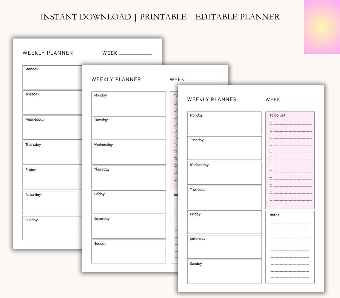 Printable Weekly Planner | Editable Planner | Instant Download | Weekly ...