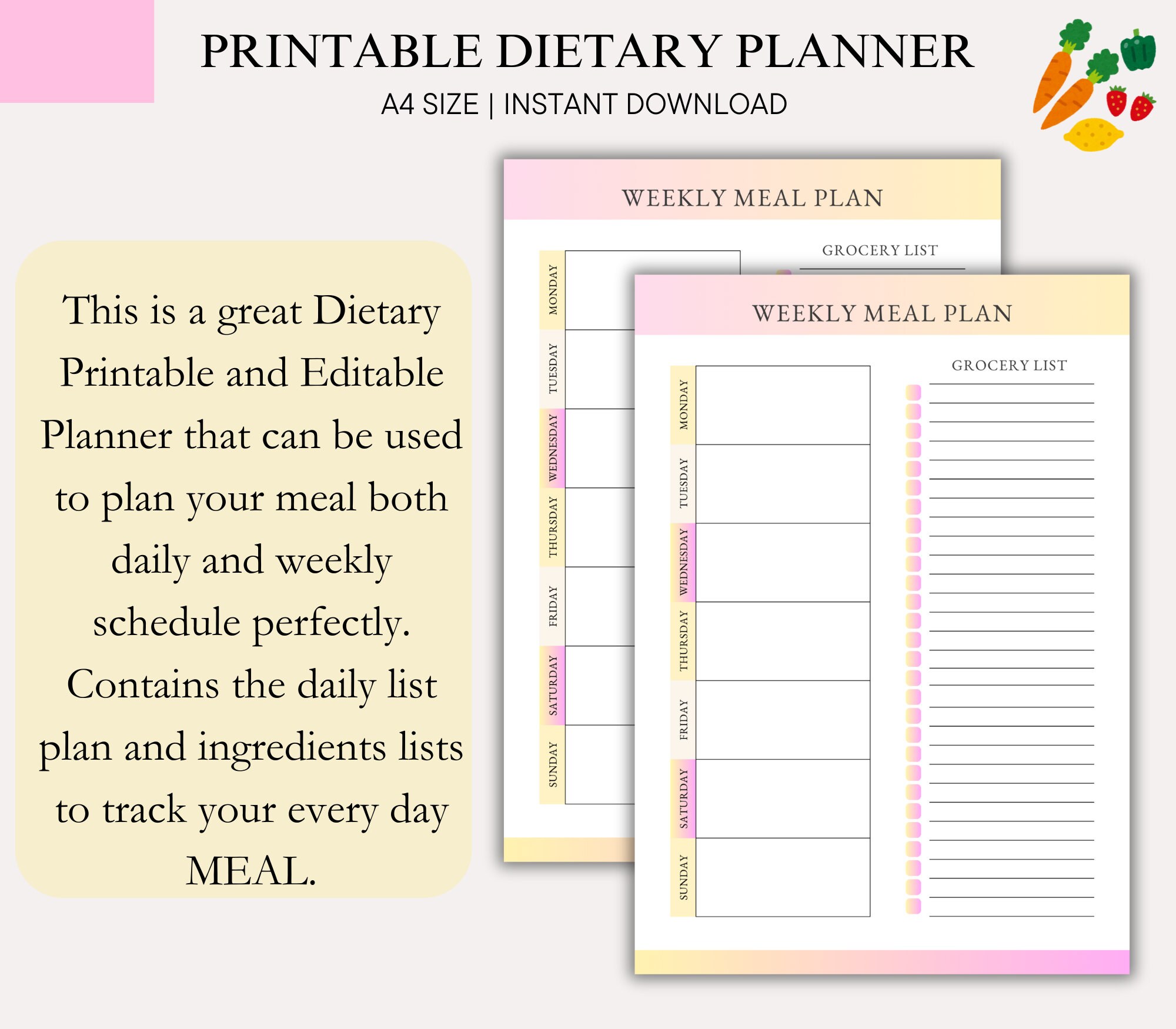 Minimalist Dietary Planner | Printable Dietary Planner | Weekly Meal ...