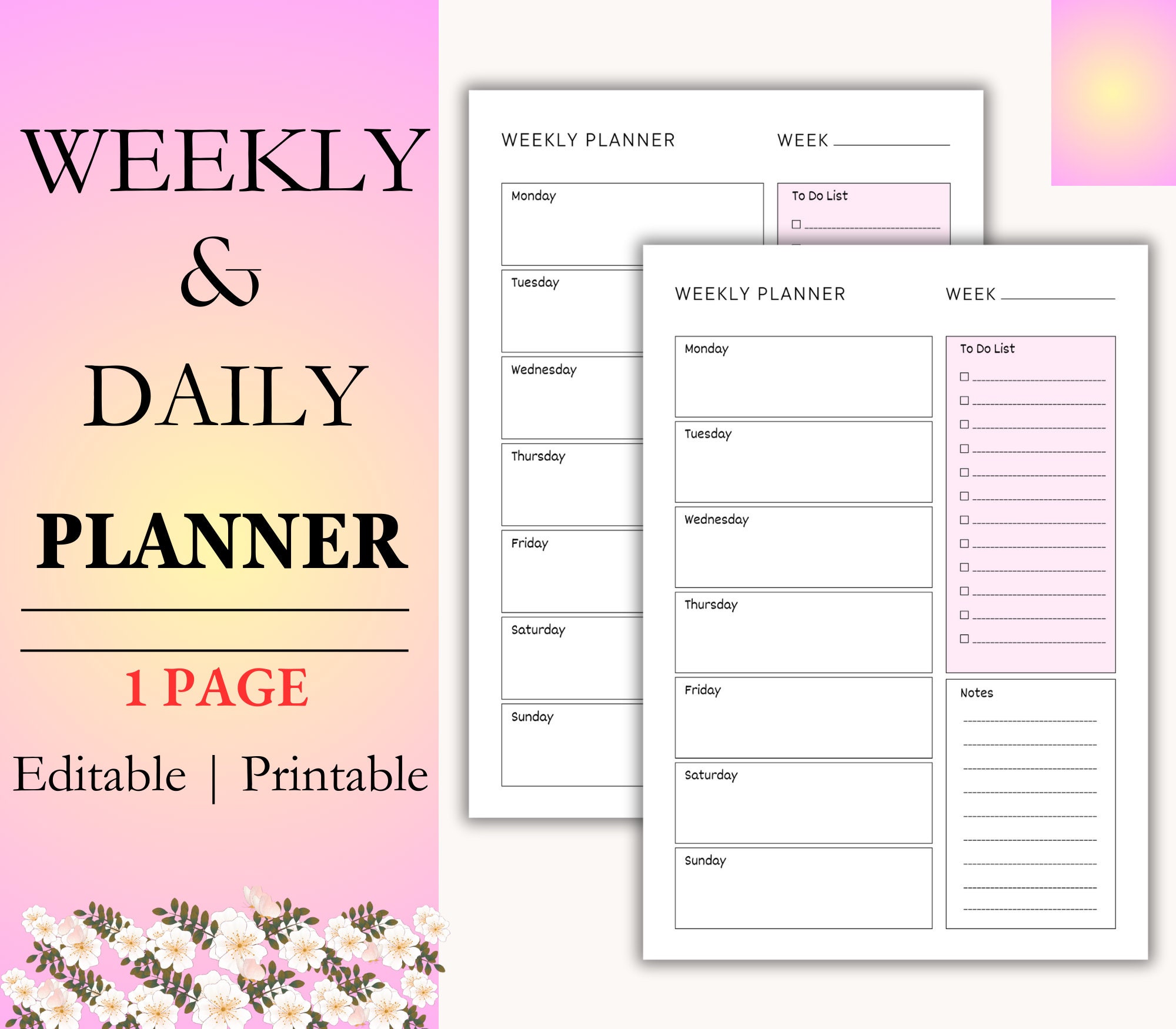 Printable Weekly Planner | Editable Planner | Instant Download | Weekly ...