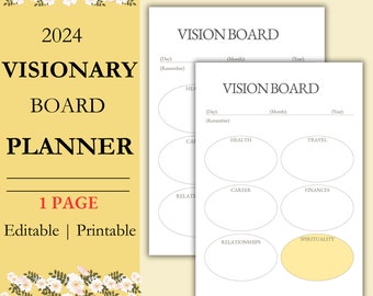 Minimalist Visionary Board Vision Board Printable Self Care Worksheet ...