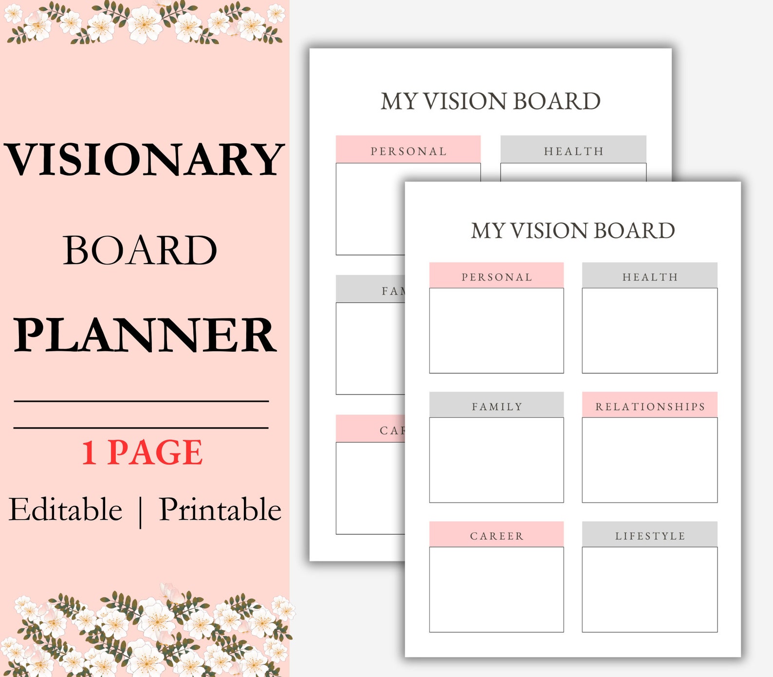 2024 Visionary Board | Vision Board Printable | Self Care Worksheet ...