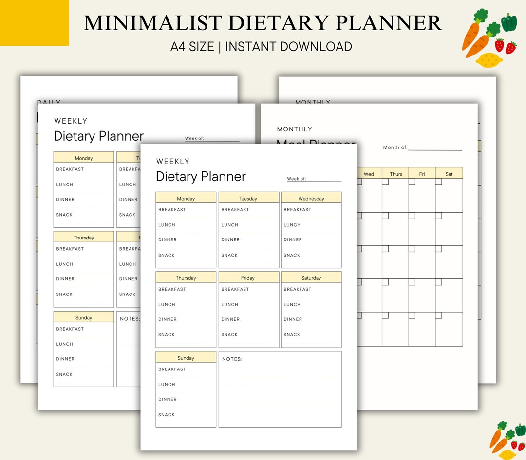 Minimalist Dietary Planner Printable Dietary Planner Weekly Meal ...