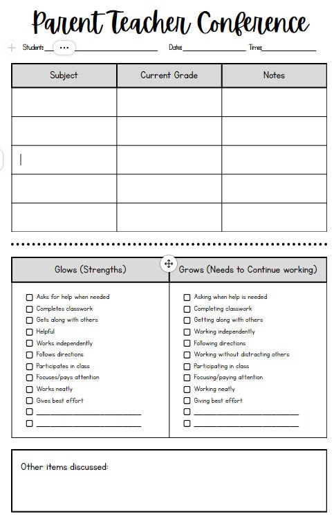 Parent Teacher Conference Form - Etsy