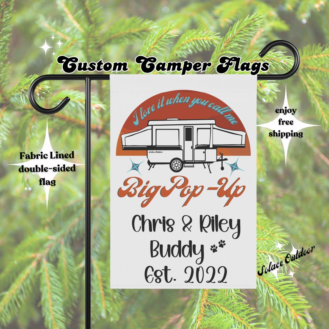Pop up Camp Flag Personalized Fun Sign Camper Camp Flags Custom Camping ...