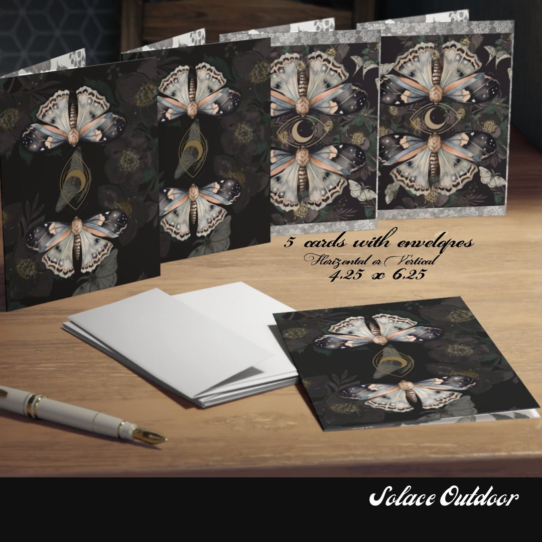 Whimsygoth Floral Moth Cards, Cottagecore Greeting Cards Inside Floral ...