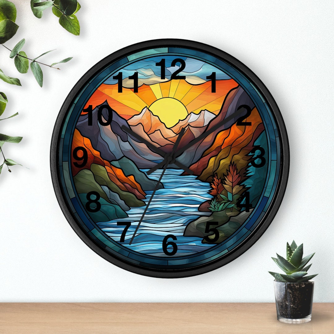 Sunrise Stained Glass Mountain Wall Clock Looks Like Stained Glass ...