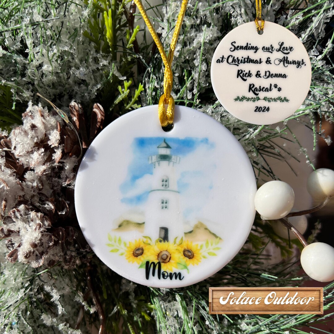 Sunflower & Lighthouse Ornament for Mom Gift Custom Christmas Ceramic ...