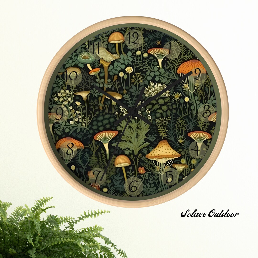 Mushroom Wall Clock, Kitchen Wall Clock Floral Cottagecore Decor ...