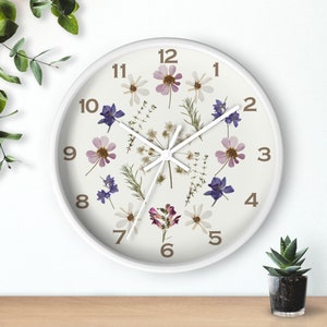 Dried Flower Clock Purple Flower Clock With Numbers Pressed Flowers ...