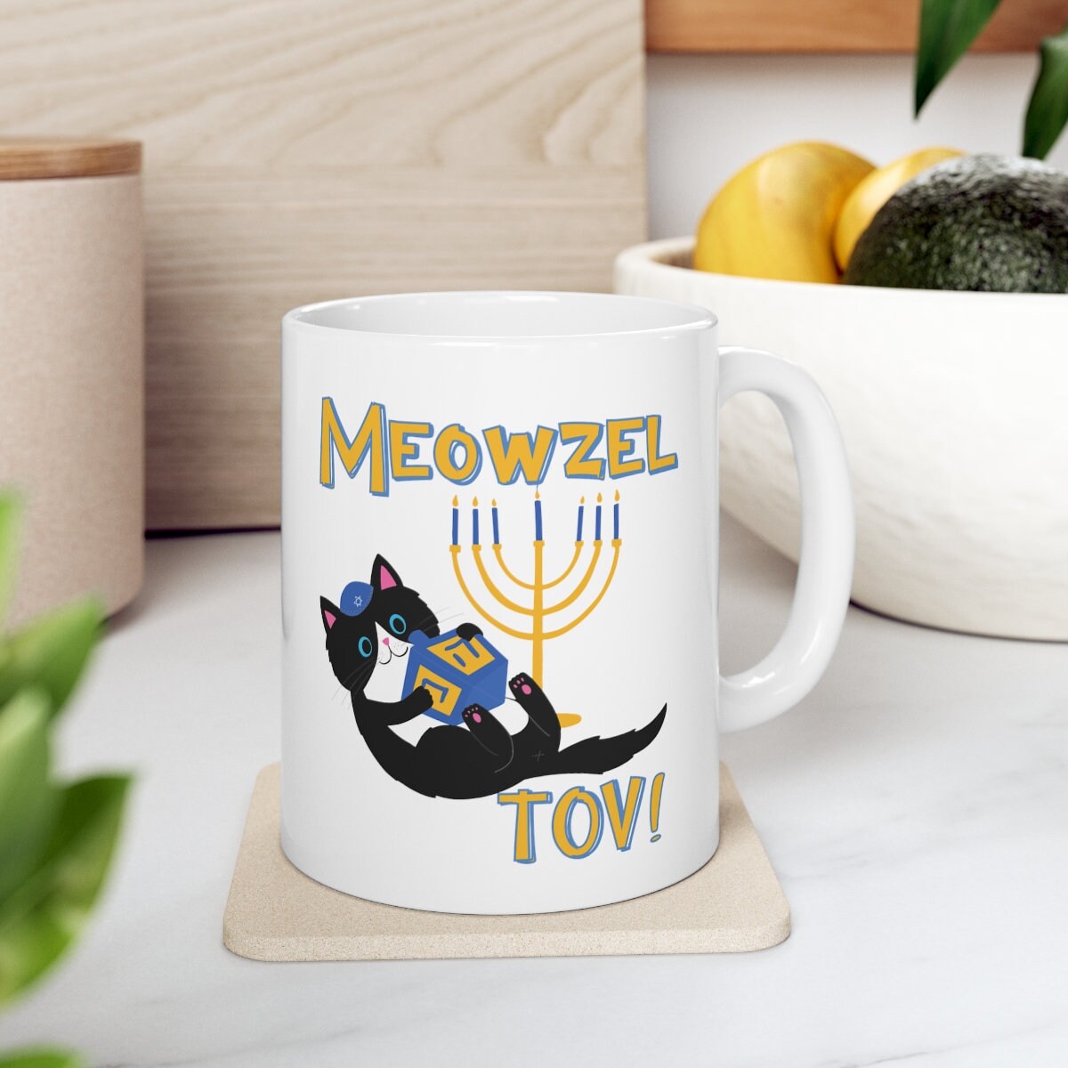 Mazel Tov Hanukkah Mug, Chanukkah Menorah Mug, Chanukah Cat Mug, Funny ...