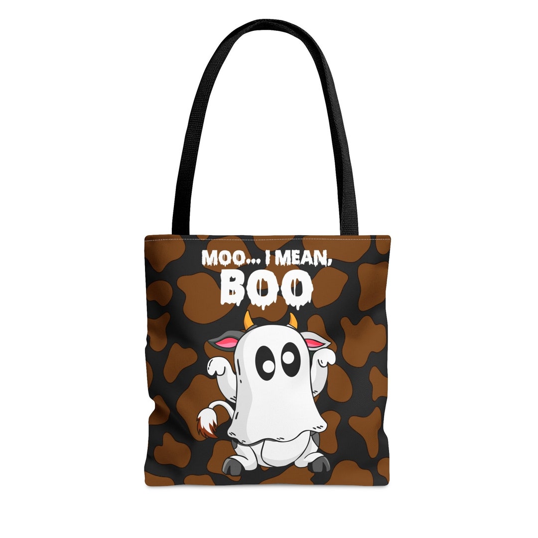 Moo I Mean Boo Bag Halloween Trick or Treat Cow Tote - Etsy
